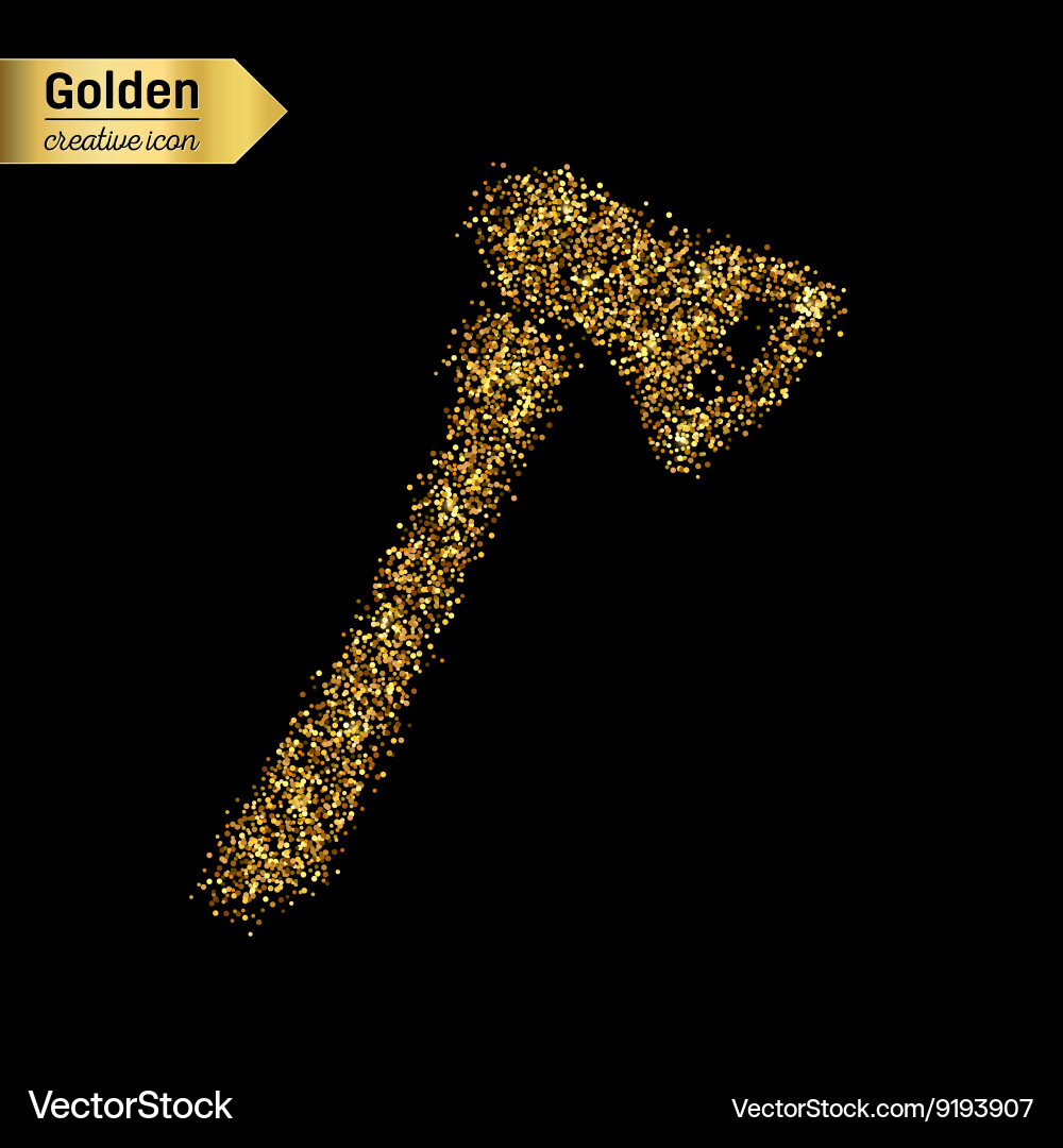 Gold glitter icon of axe isolated Royalty Free Vector Image
