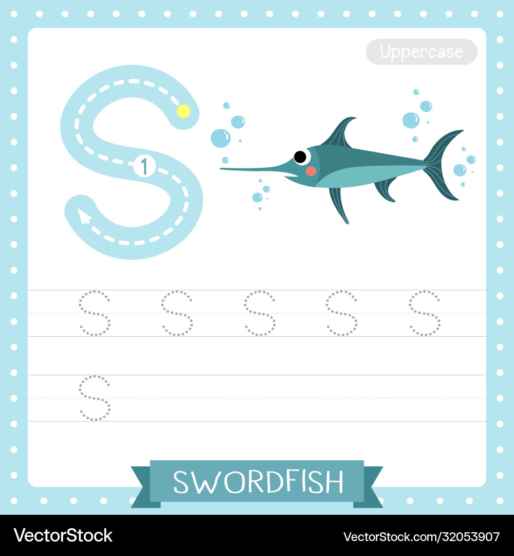 Letter s uppercase tracing practice worksheet of Vector Image