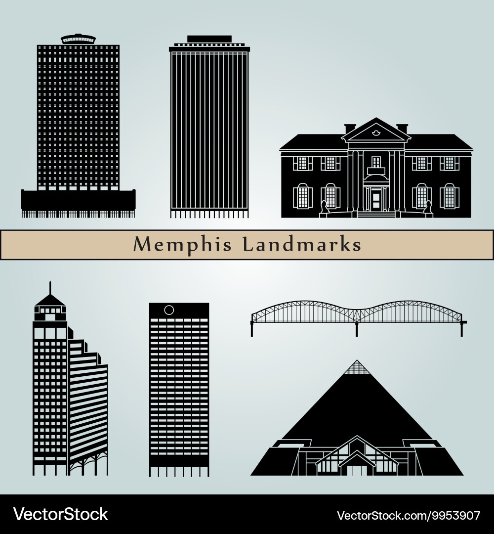 Memphis landmarks and monuments Royalty Free Vector Image
