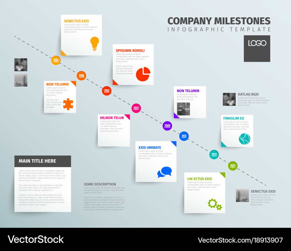 Simple diagonal timeline with some facts photos Vector Image