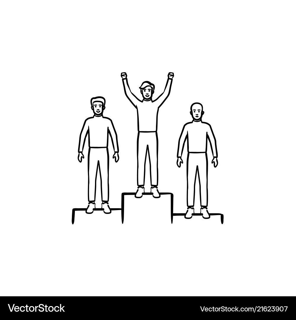 Winners on the podium hand drawn outline doodle Vector Image