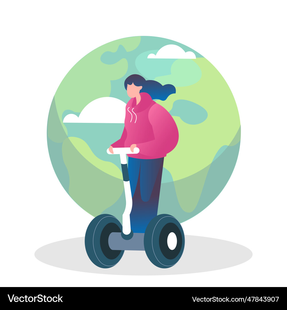 Young female on segway background with planet Vector Image