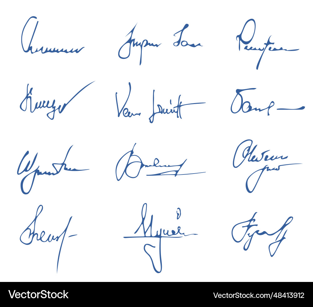 Autographs collection doodle handwritten letters Vector Image