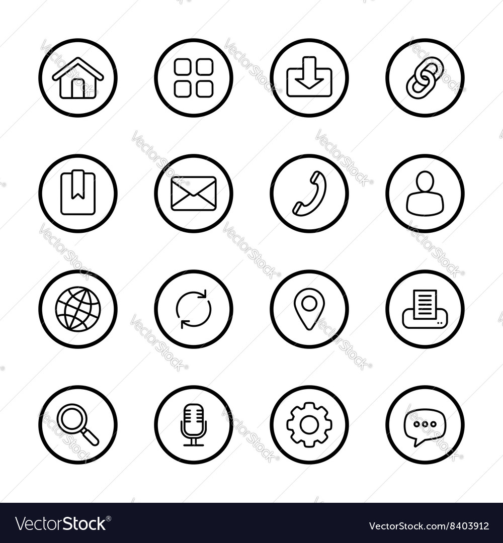 Black line web icon set circle Royalty Free Vector Image