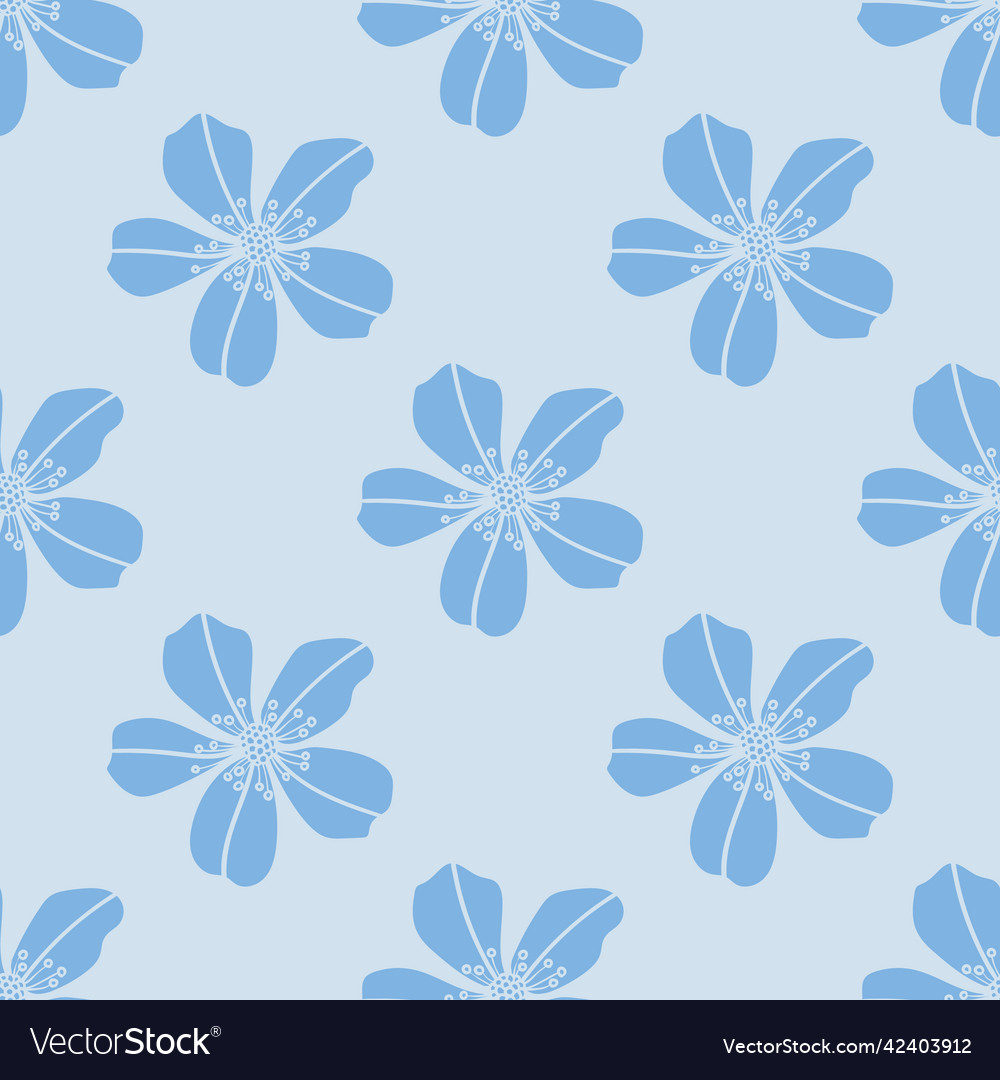 Blue floral pattern repeat with flowers Royalty Free Vector