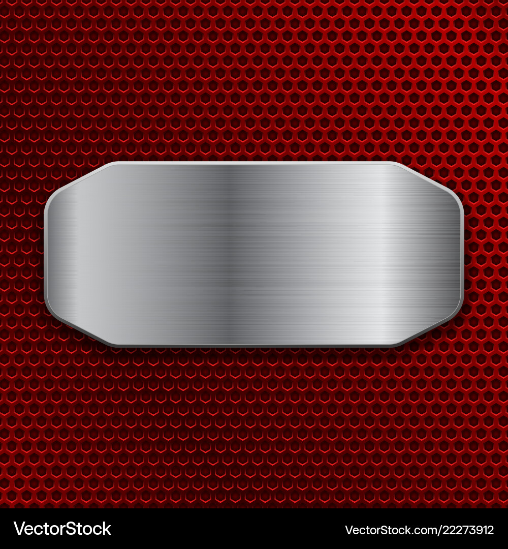 Brushed metal plate on red perforated background Vector Image