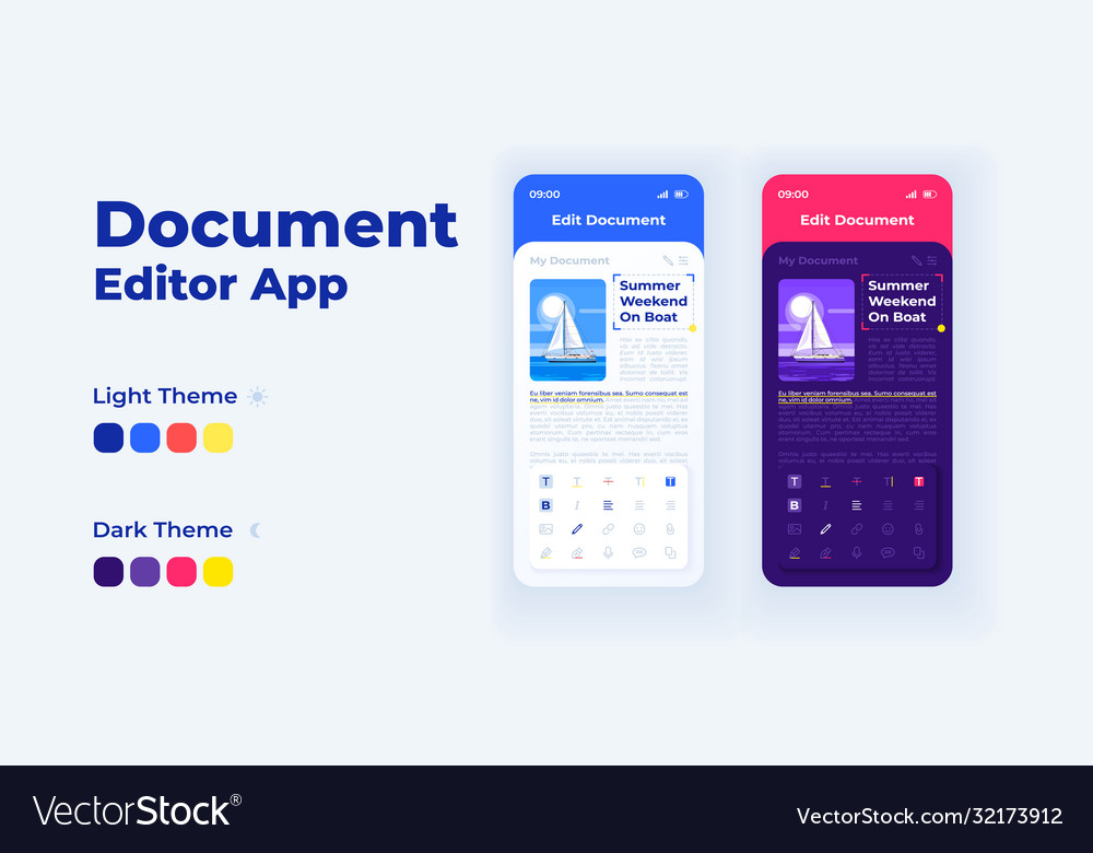 Document editor smartphone interface templates set