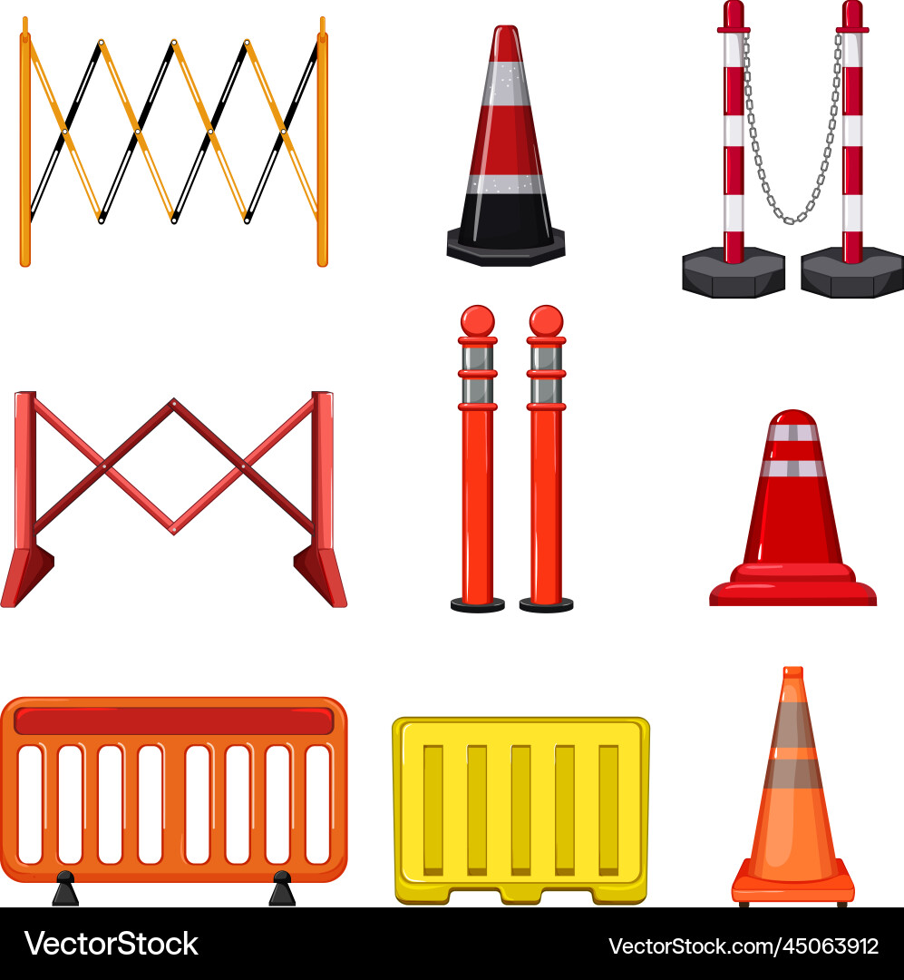 Road barrier set cartoon Royalty Free Vector Image