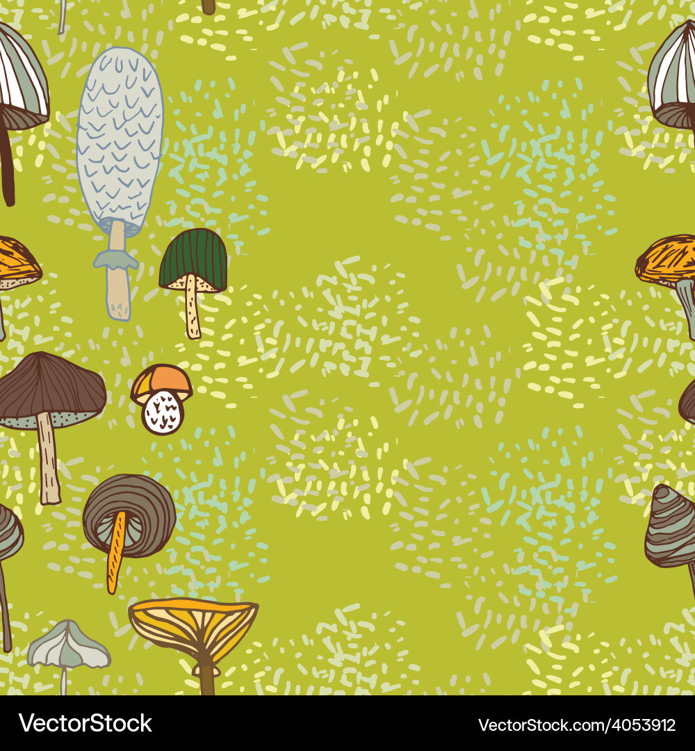 Seamless border of different mushrooms Royalty Free Vector