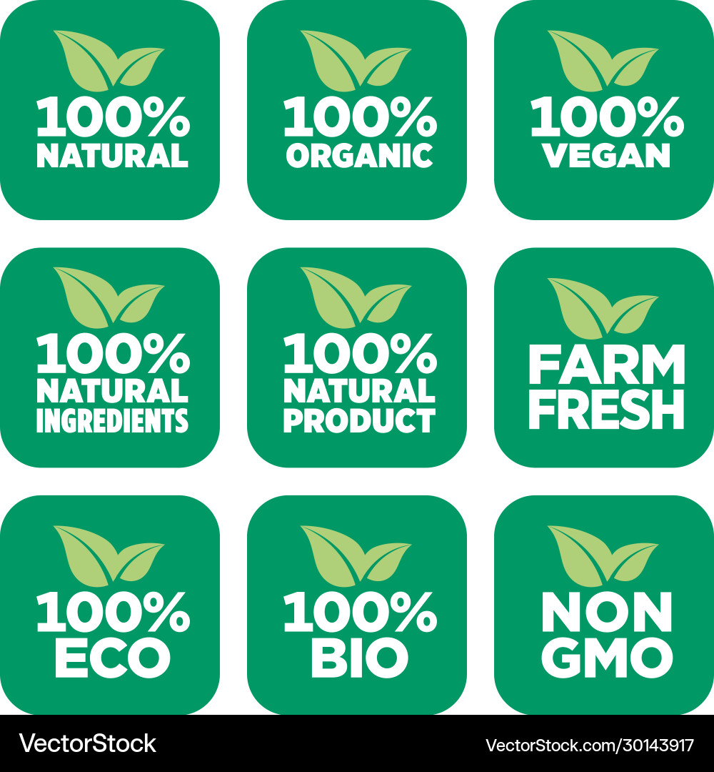 100 natural organic vegan ingredients Royalty Free Vector