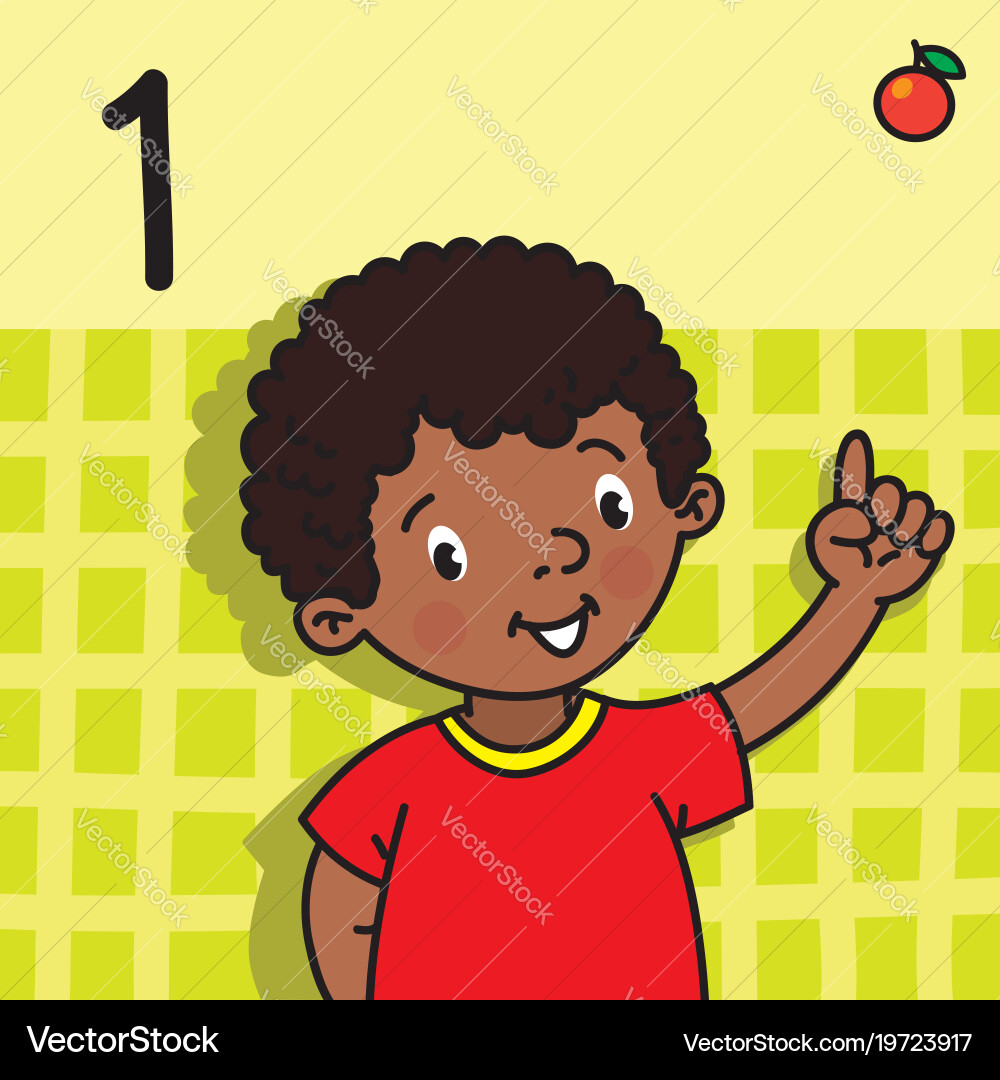 Boy showing one by hand counting education card 1 Vector Image