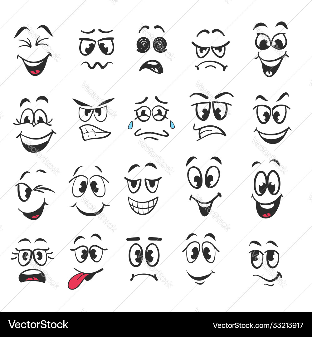 Cartoon faces expressive eyes and mouth smiling Vector Image