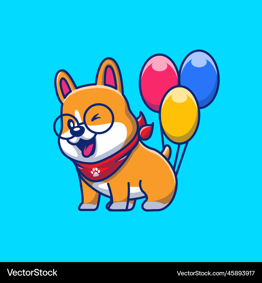 Cute corgi with balloons cartoon Royalty Free Vector Image