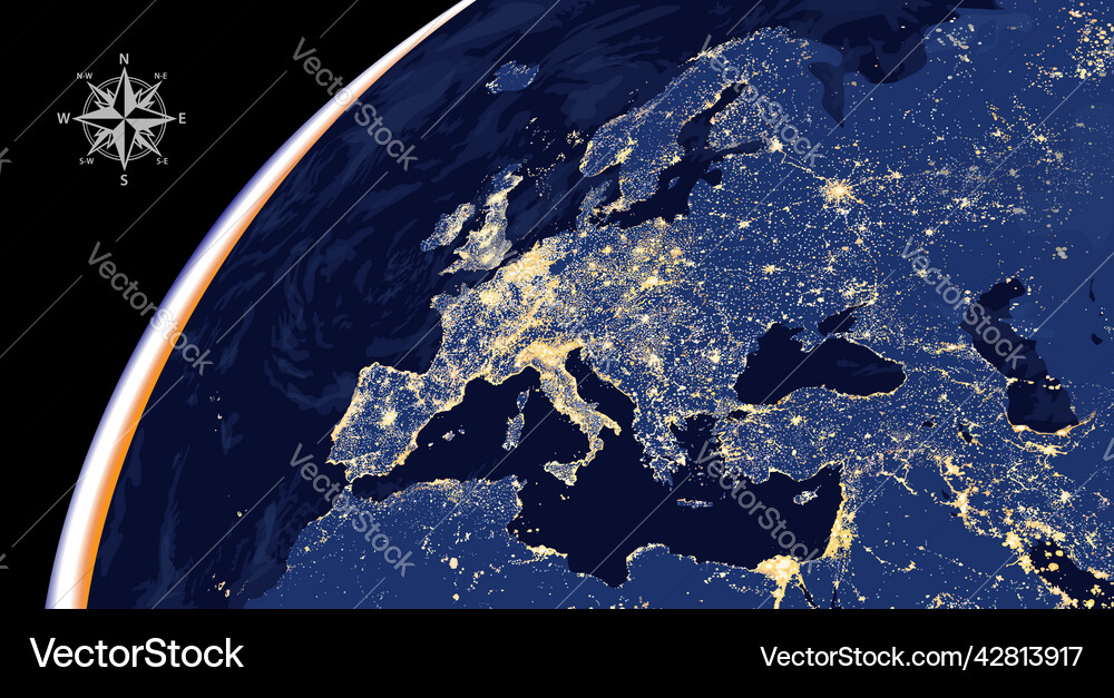 Europe cities and communication lights map Vector Image