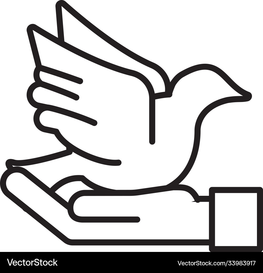 Hand heben Frieden dove fliegen Linie Stil Ikone Vektorbild