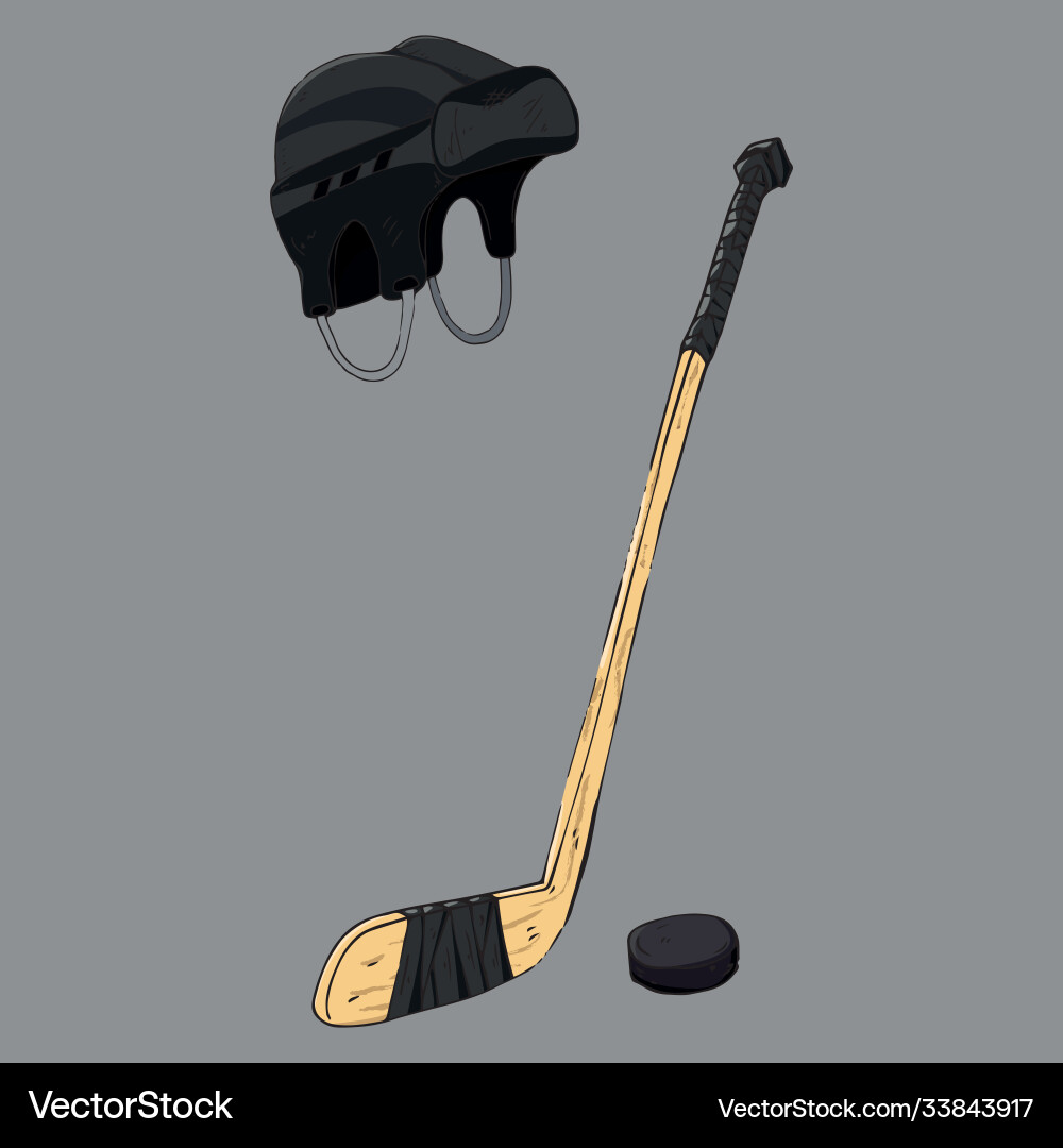 Hockey stick puck helmet Royalty Free Vector Image