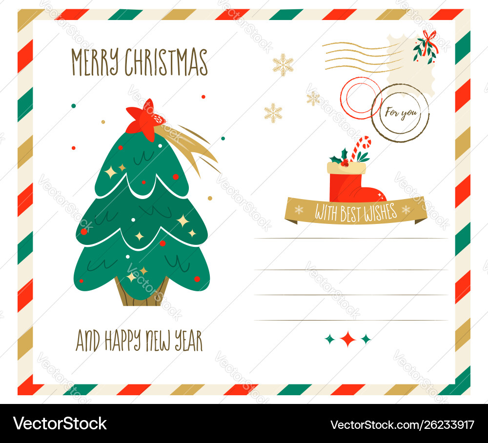 Holiday greeting postcard with christmas tree Vector Image