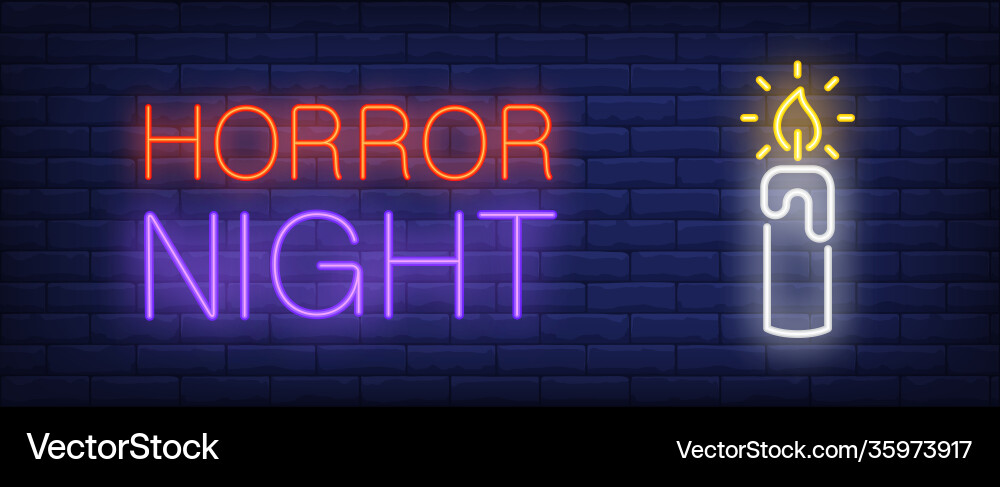 Horror night neon style banner candlelight Vector Image