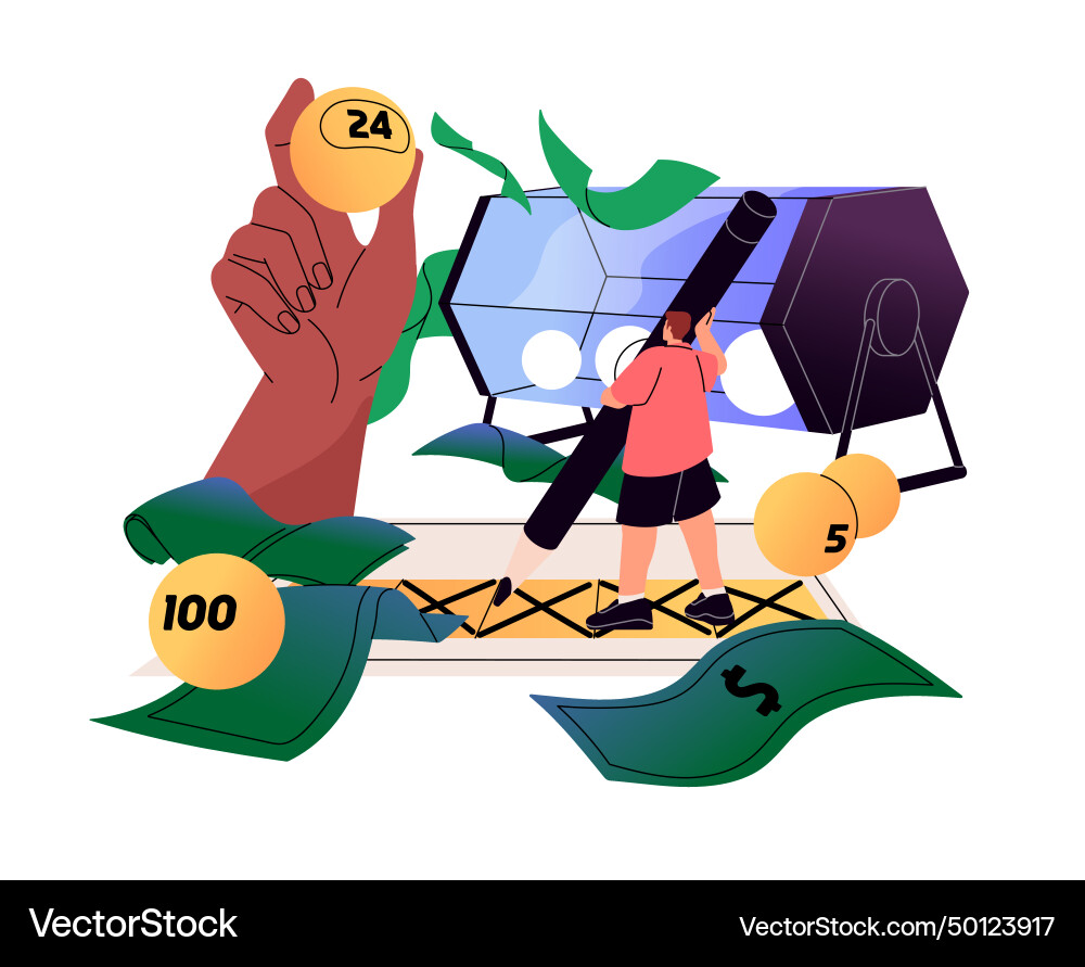 People play bingo spin lottery drum machine Vector Image