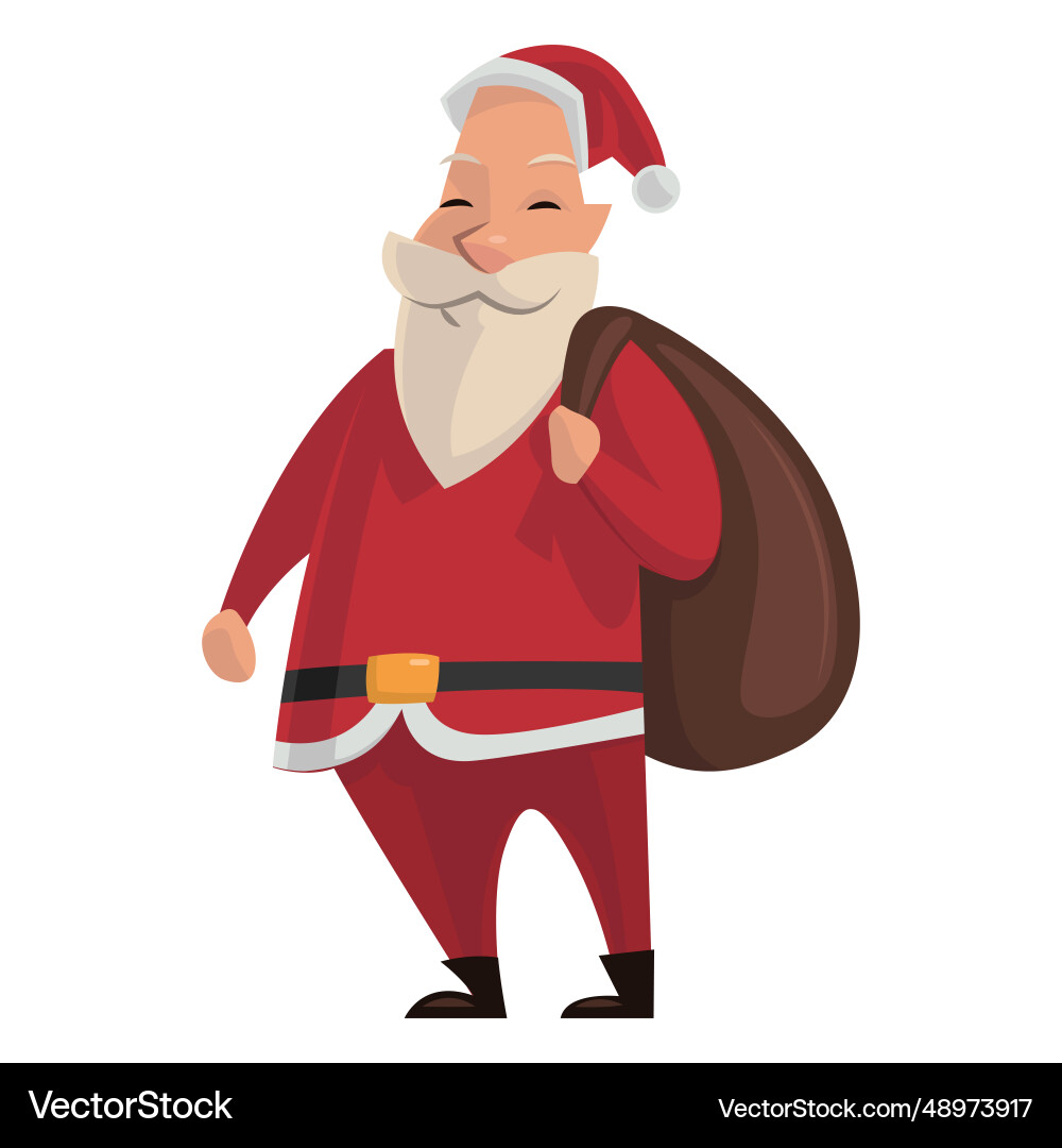 Santa with sack on shoulder cartoon Royalty Free Vector