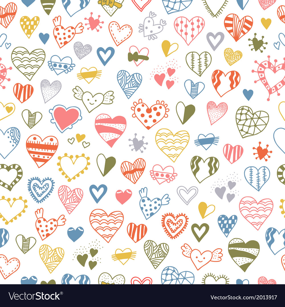 Seamless pattern of hand drawn doodle hearts Vector Image Seamless pattern of hand drawn doodle hearts Vector Image
