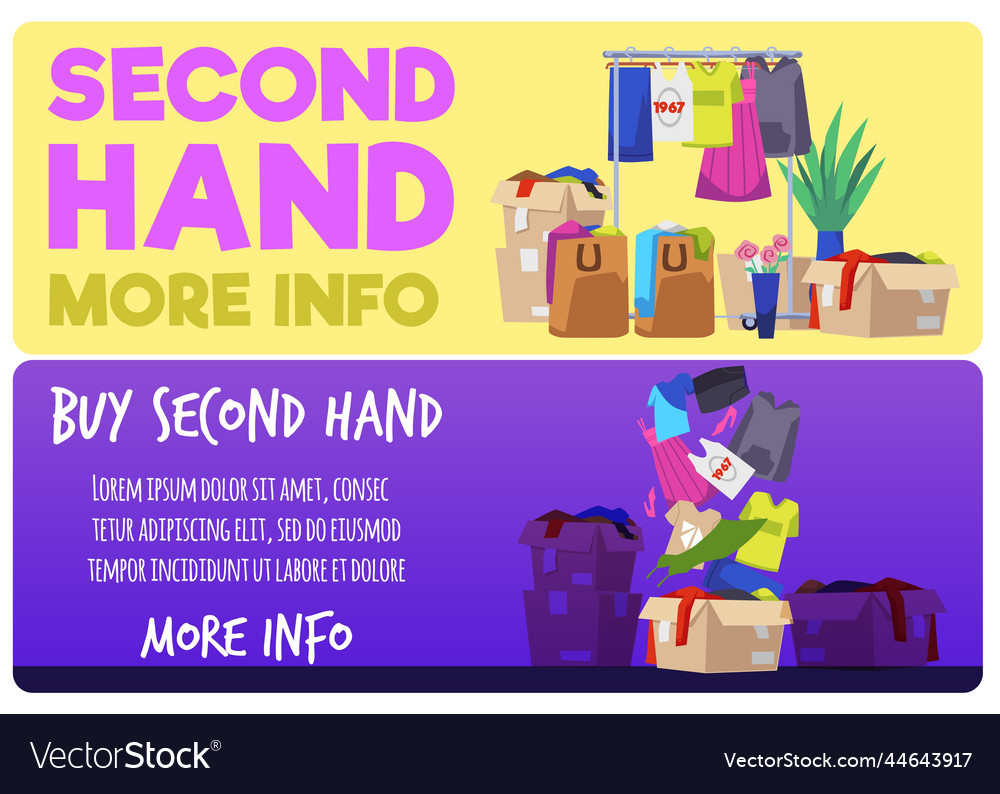 Second hand shops web banners set flat Royalty Free Vector