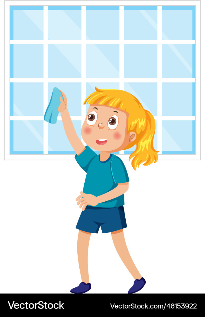 A girl wiping window by rag Royalty Free Vector Image