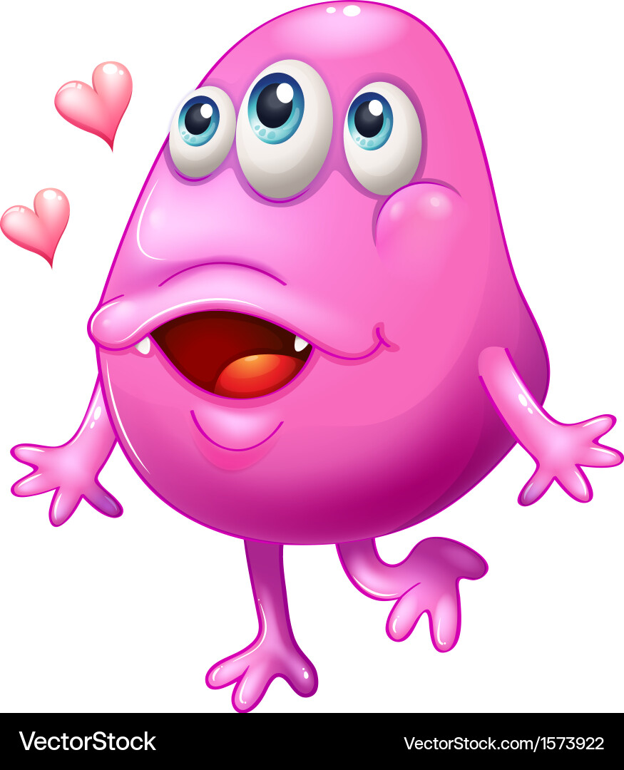 A pink monster with two hearts Royalty Free Vector Image