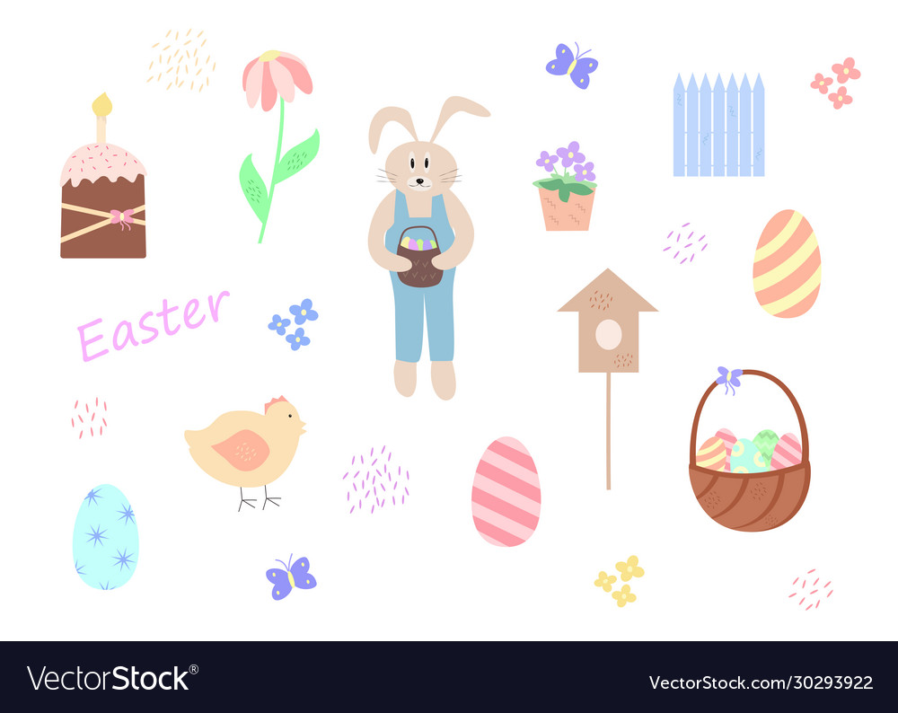Easter cartoon characters and decor elements Vector Image