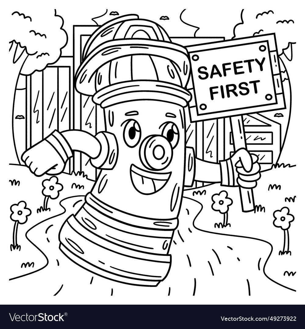 Firefighter fire hydrant coloring page for kids Vector Image