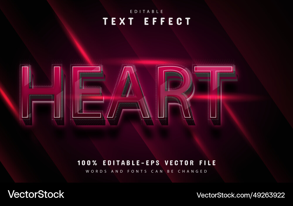 Heart text editable 3d text effect Royalty Free Vector Image