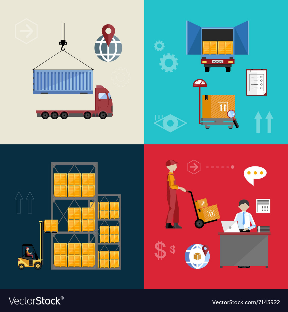 Warehousing and logistics processes Royalty Free Vector