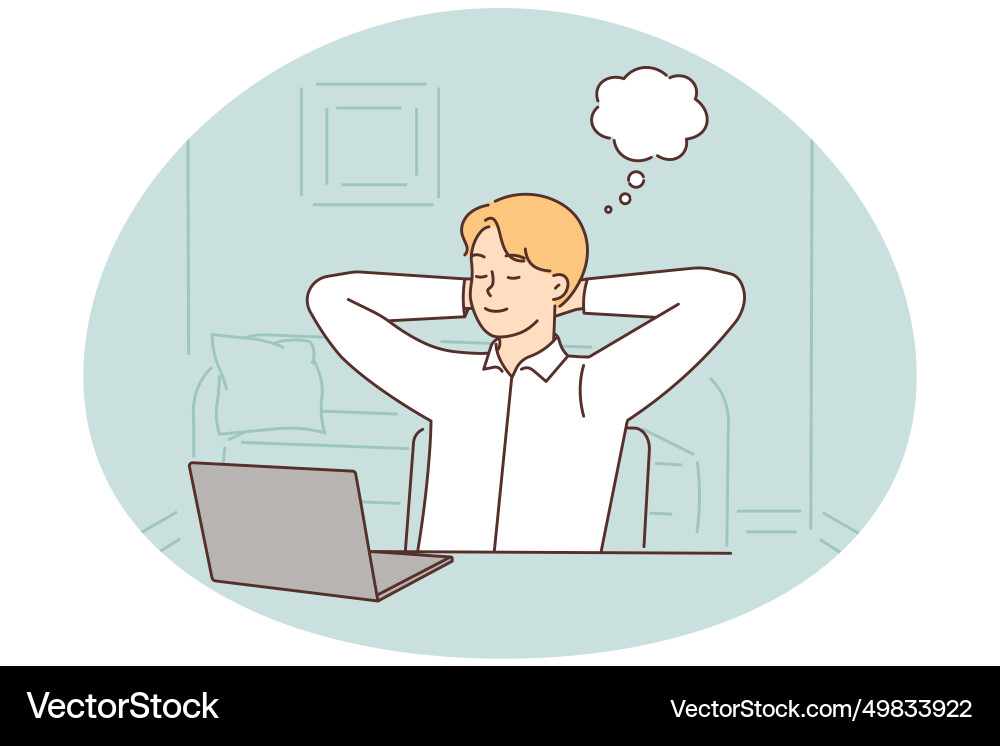 Young woman distracted from computer work dreaming