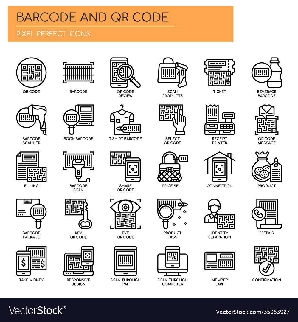 Barcode and qr code thin line pixel perfect Vector Image
