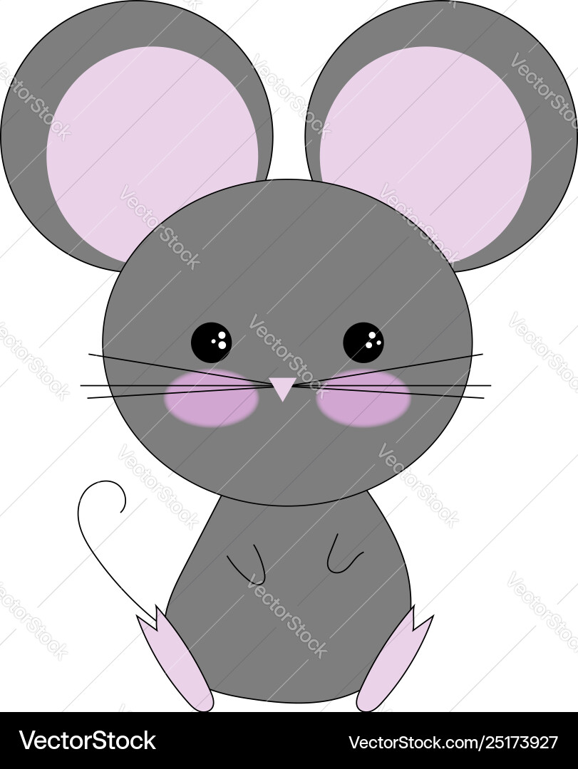 Cartoon grey mouse with purple ears set Royalty Free Vector