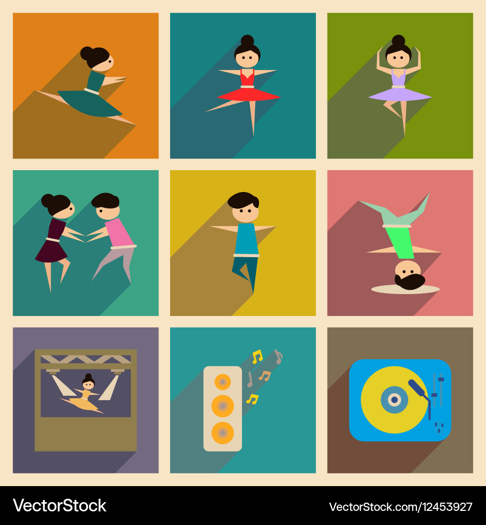 Concept of flat icons with long shadow dancing Vector Image
