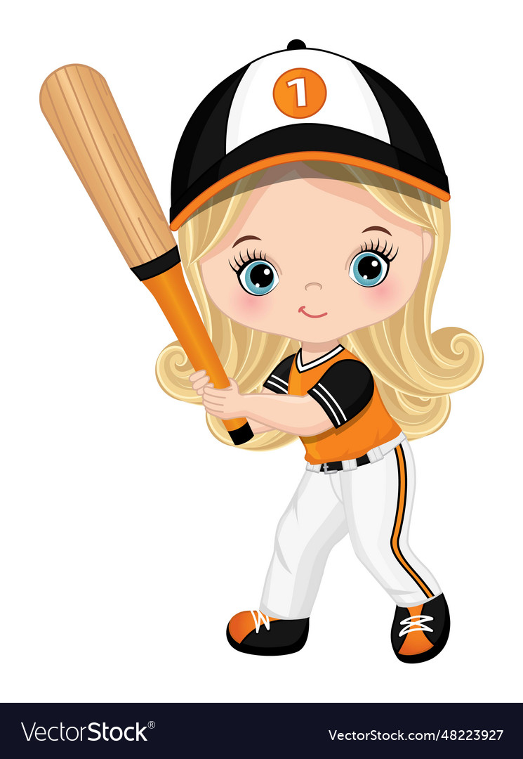 Cute little girl playing baseball Royalty Free Vector Image