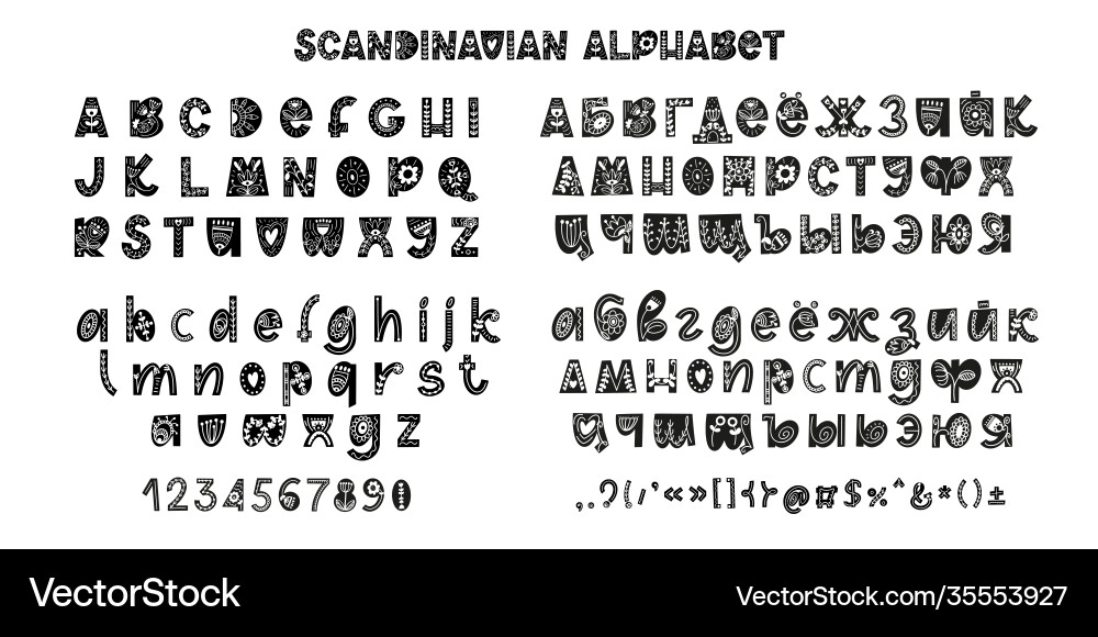 Hand drawn latin and cyrillic alphabet Royalty Free Vector