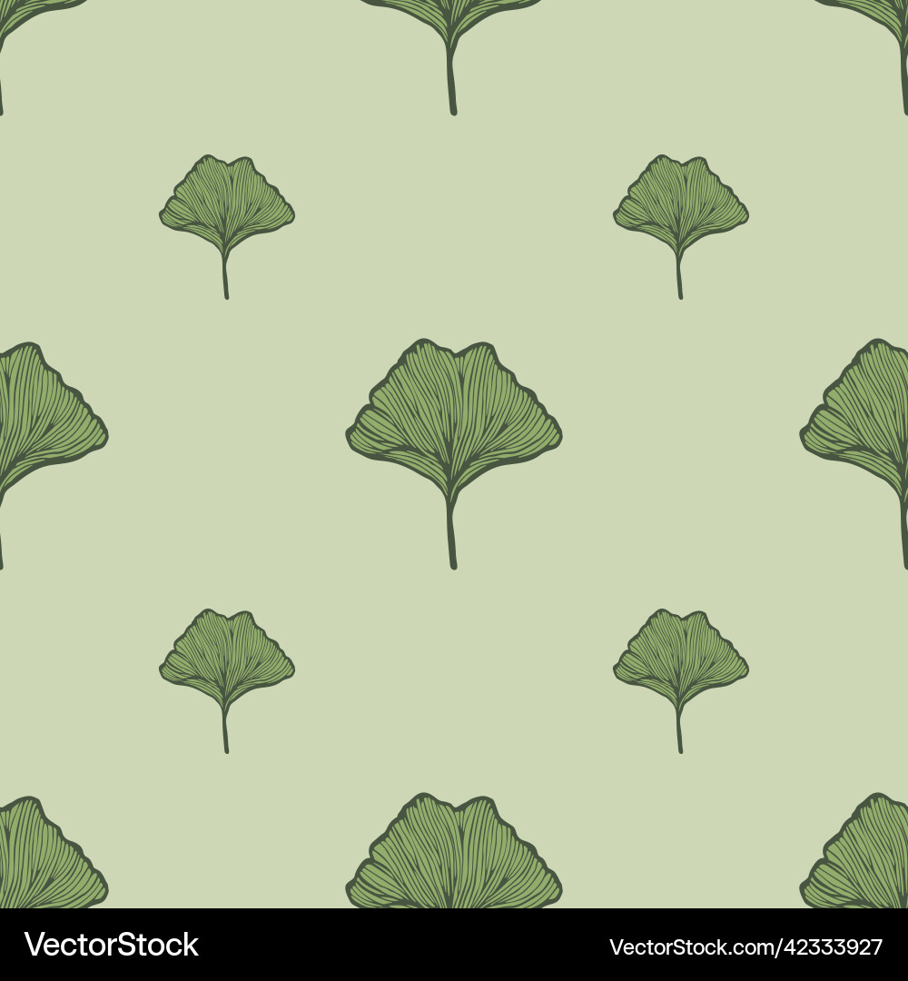 Seamless pattern engraved leaves ginkgo biloba Vector Image