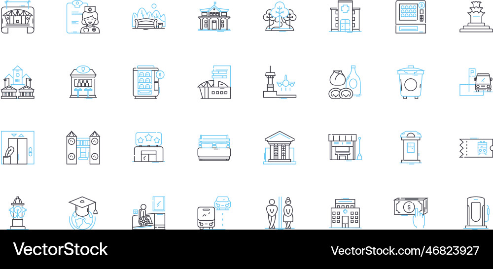 Village linear icons set community rural Vector Image