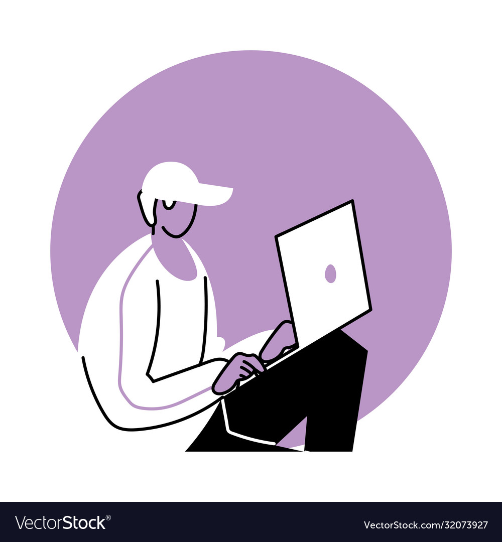 Young man using an electronic device Royalty Free Vector