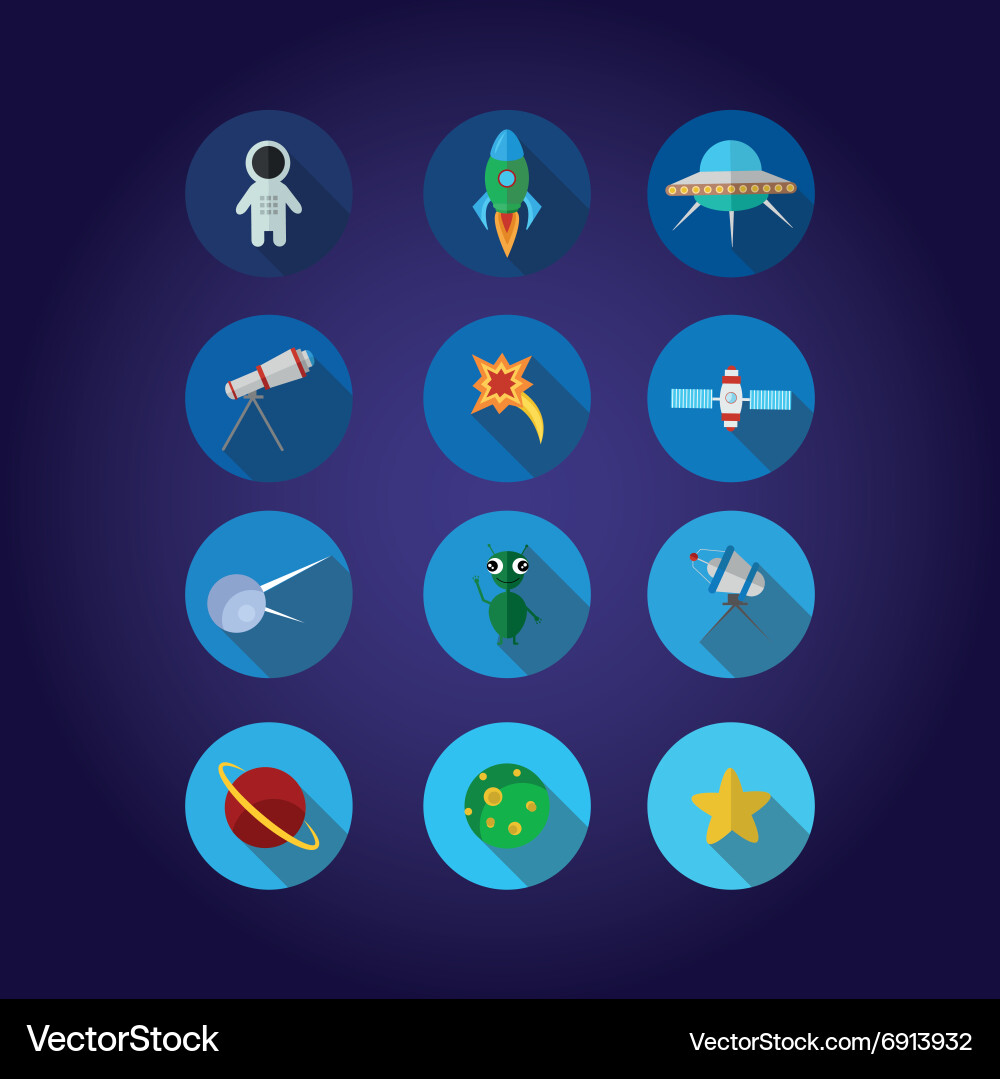 12 space icons set in circle Royalty Free Vector Image