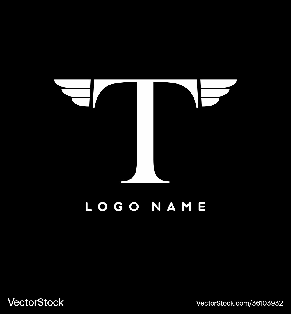 Black white t letter with wings logo template Vector Image