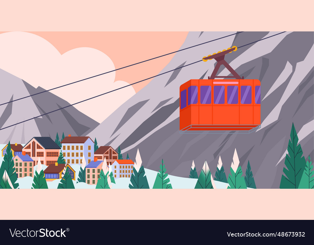 Colored landscape cableway composition Royalty Free Vector