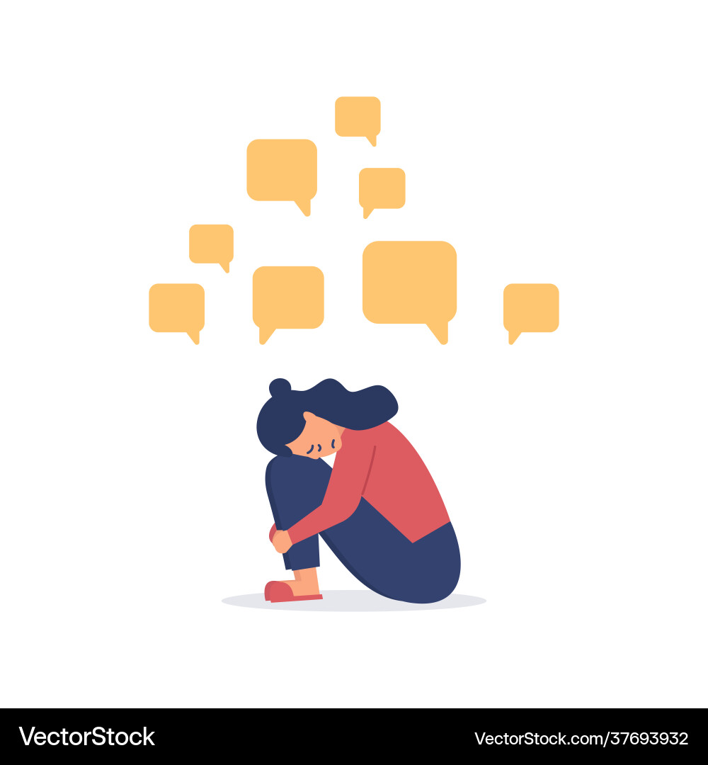 Depressed woman sitting on floor with bubbles Vector Image
