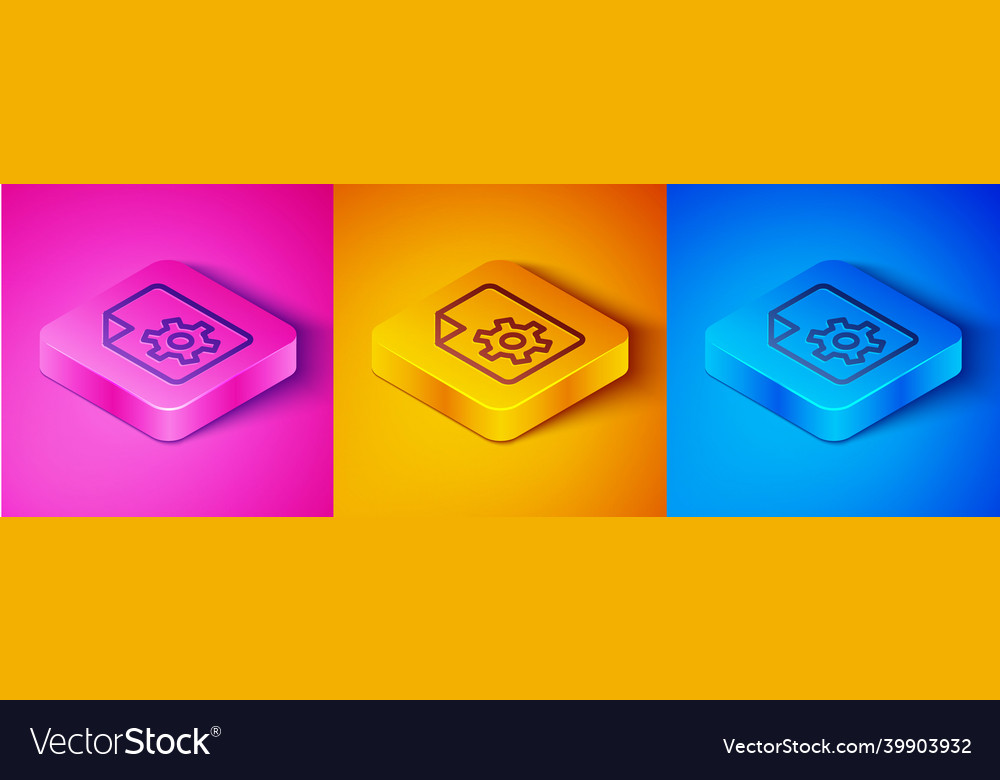 Isometric line document settings with gears icon Vector Image