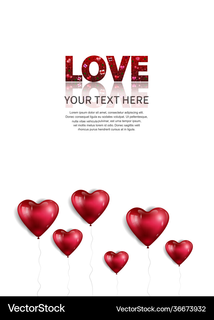 Love text red color with heart balloon floating Vector Image