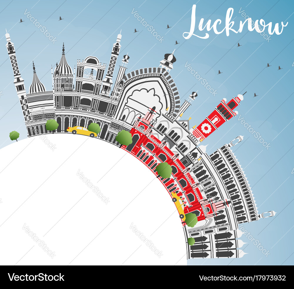 Lucknow skyline with gray buildings blue sky Vector Image