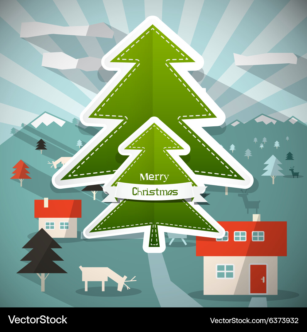 Merry christmas cartoon with paper trees - d Vector Image