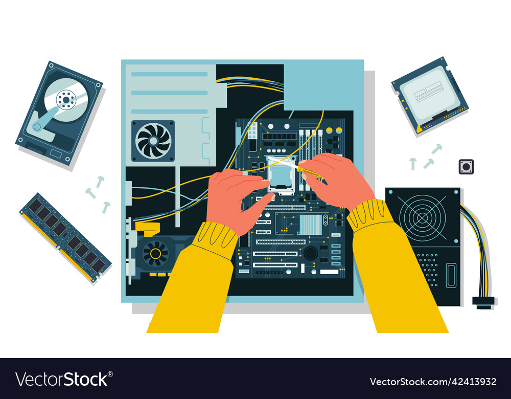 Pc assembly personal computer components service Vector Image